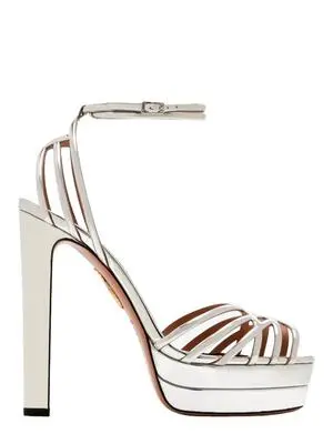 AQUAZZURA 130mm Platform-sole Caged Leather Sandals - Silver