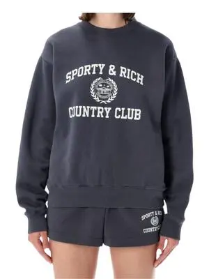SPORTY  RICH Sporty & Rich Varsity Logo Crew Neck Sweatshirt - Carbon Choco