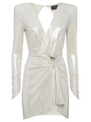 Philipp Plein Skull Embellished V-neck Draped Mini Dress - Silver