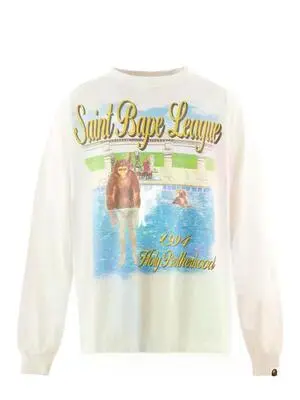 SAINT MXXXXXX X Bape Graphic-print Long-sleeve T-shirt - Neutrals