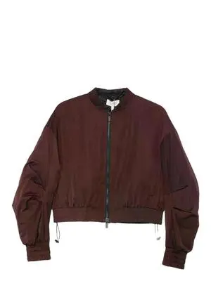 PSOPHIA Cropped Bomber Jacket With Elasticated Waistband - Brown