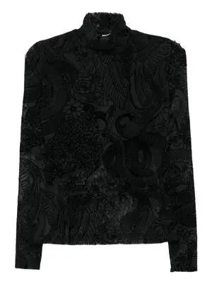Just Cavalli Devoré Animal-pattern High Neck T-shirt - Black