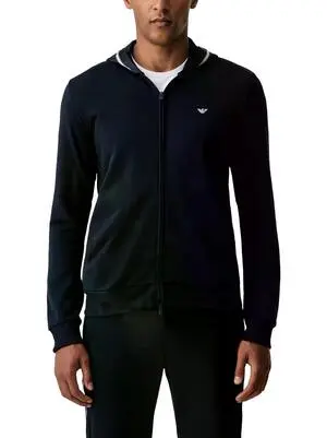 Emporio Armani Ea7 Zip-up Hoodie With Embroidered Logo - Blue