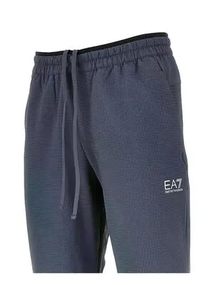 EA7 Logo-print Waffle-knit Track Pants Blue