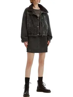 IZZUE Faded Effect Shearling-Trim Jacket