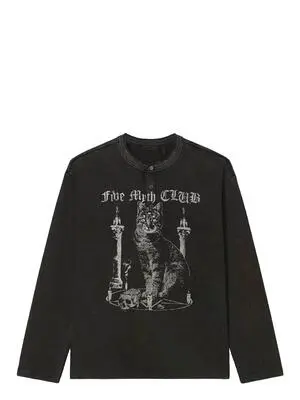 FIVE CM Graphic-print Waffle-knit T-shirt - Black