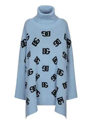 Dolce & Gabbana Logo Detailed High Neck Jumper - Light Blue
