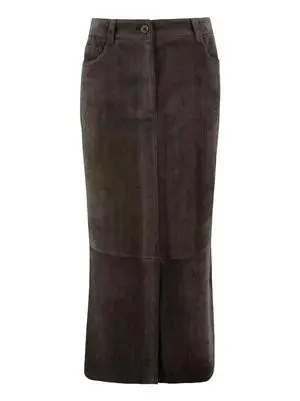 D.exterior Corduroy Midi Skirt With Front Slit - Grey