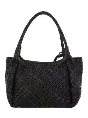 VISONA` Visona Woven Leather Shoulder Bag - Black