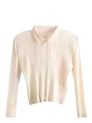 Issey Miyake Off-white Pleated Zip-up Jacket - Neutrals