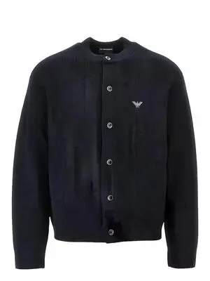 Emporio Armani Logo-embroidered Ribbed-knit Cardigan - Blue