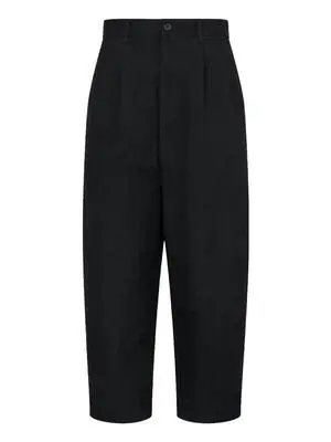 Junya Watanabe Garment-dyed Pleated Cropped Trousers - Black