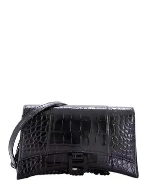 BALENCIAGA Balenciaga Hourglass Chain Crocodile Embossed Leather Crossbody Bag