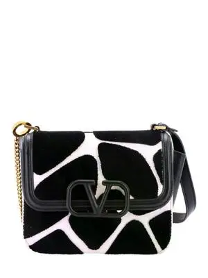 Valentino Garavani Vsling Printed Textile With Leather Small Shoulder Bag - Black
