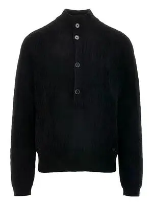 Emporio Armani High Neck Button-up Textured Sweater - Black