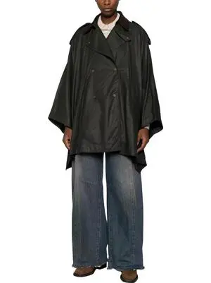 VICOLO Double-breasted Waxed Cape With Corduroy Collar - Green