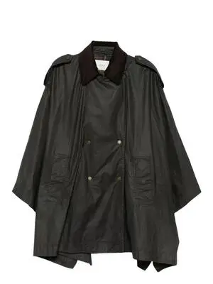 VICOLO Double-breasted Waxed Cape With Corduroy Collar - Green