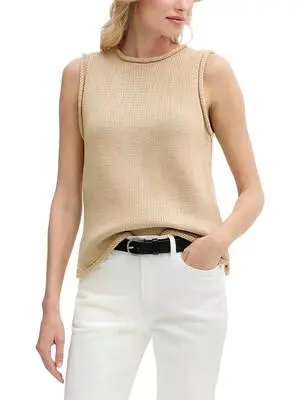 MOS MOSH Sleeveless Knit Top With Rolled Trim - Neutrals