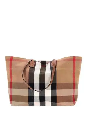 Burberry BURBERRY Soft House Check Canvas Medium Tote Bag Brown