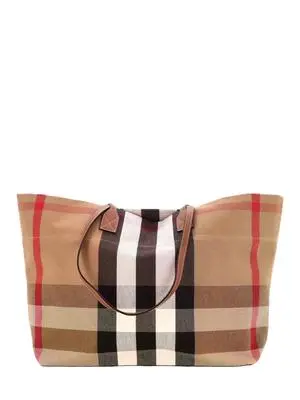 Burberry BURBERRY Soft House Check Canvas Medium Tote Bag Brown