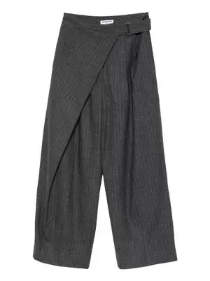 LA PISCINE Pinstripe Wrap-style Wide Leg Trousers - Grey