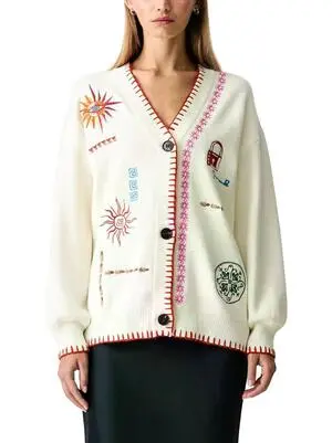 NEVER FULLY DRESSED Embroidered Blanket-Stitch Cardigan Multicolour