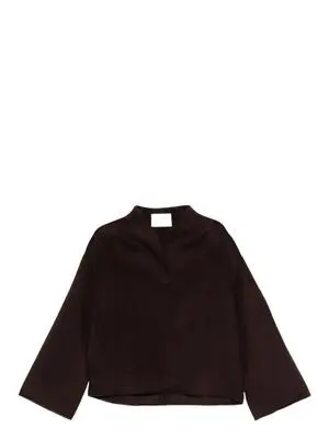 Soft Goat Wool Cape With High Neck And Dropped Shoulders - Brown