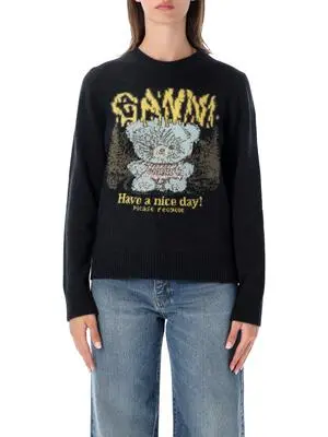 GANNI GANNI Graphic Intarsia Crewneck Sweater Phantom Black