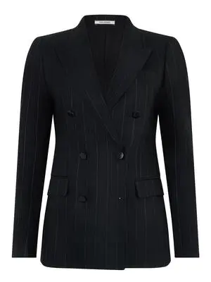 0205 TAGLIATORE TAGLIATORE Double-Breasted Striped Linen-Blend Blazer