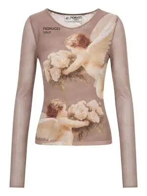 Fiorucci Sheer Graphic Long Sleeve Top - Brown