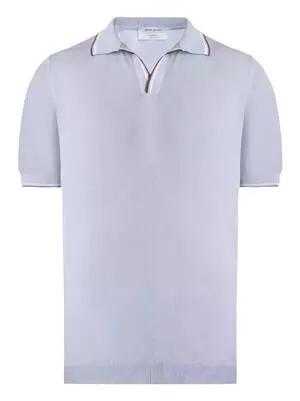 GRAN SASSO Tipped-trim Open-collar Polo Shirt - Blue
