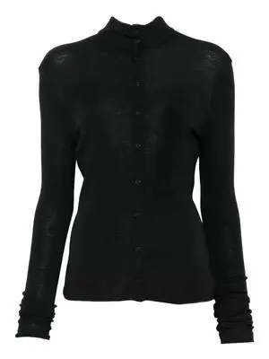 ALYSI Turtle-neck Button-up Sweatshirt - Black