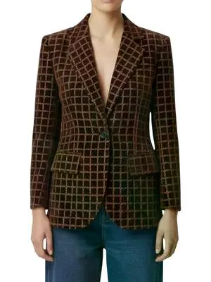 Dior 1992-1993 Check-pattern Velvet Blazer - Brown