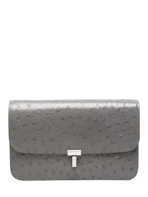 TOTEME T-Lock Ostrich-Effect Crossbody Bag Grey