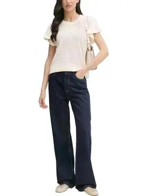 MOS MOSH Pointelle Knit Ruffled Top - Neutrals