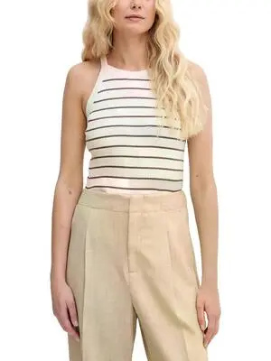 MOS MOSH Striped Ribbed Knit Top - White
