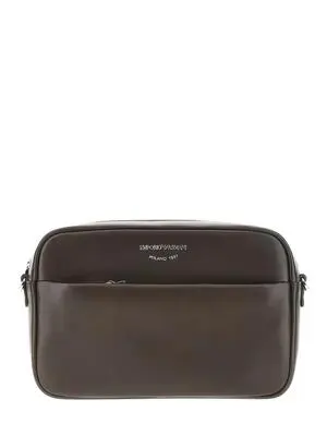 Emporio Armani Logo Print Leather Camera Bag - Brown