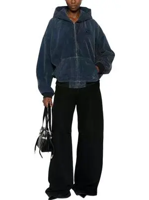 Alexander Wang Logo-embroidered Hooded Denim Jacket - Blue