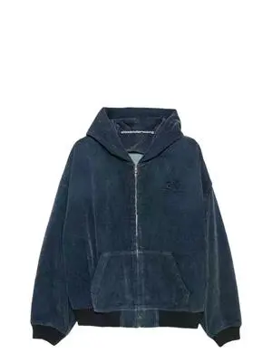 Alexander Wang Alexander Wang Logo-Embroidered Hooded Denim Jacket Blue