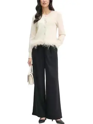 OUI Faux-feather Trim Crystal Embellished Cardigan - Neutrals
