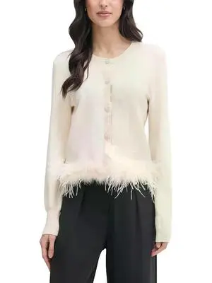 OUI Faux-feather Trim Crystal Embellished Cardigan - Neutrals