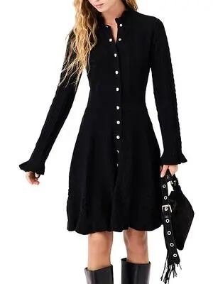 Maje Rouras Ruffled Knit Dress - Black