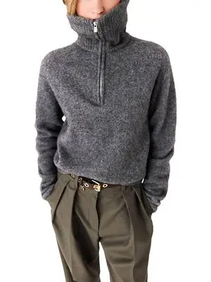 Maje Yak Blend Zip Neck Sweater - Grey