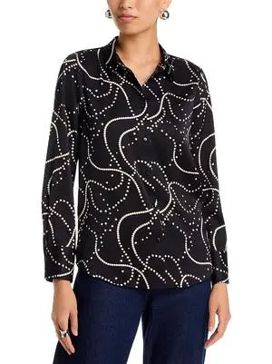 Aqua Pearl Print Satin Shirt - Black Multi