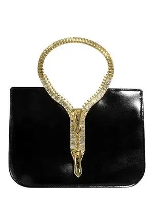 Alexis Bittar Mini Patent Leather Top Handle Bag With Zipper Detail - Black