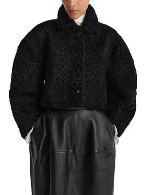 RÓHE Shearling Rounded Crop Jacket - Black