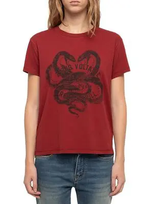 Zadig&Voltaire Rock-n-roll" Graphic Print Cotton Tee - Cherry