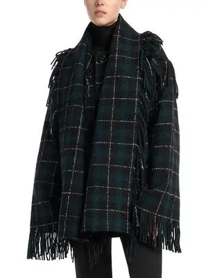 TOTEME Toteme Wool Blend Fringe Trim Jacket Pine/black