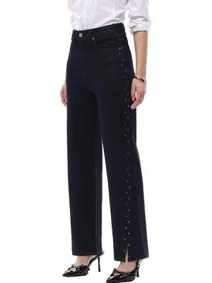 BAYEAS High Rise Straight Leg Denim Jeans With Studded Detailing - Blue