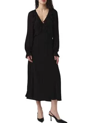 GHOST LONDON Naomi Frill Midi Dress - Black